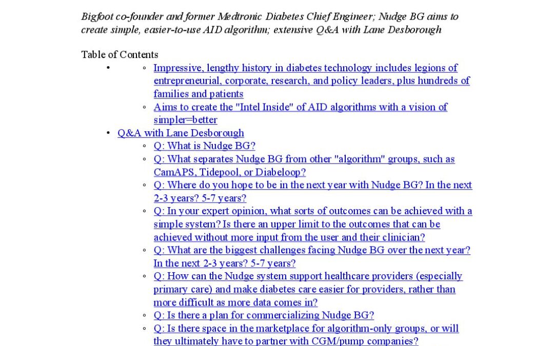 Automated insulin delivery pioneer Lane Desborough starts new company, Nudge BG | Loop and Learn
